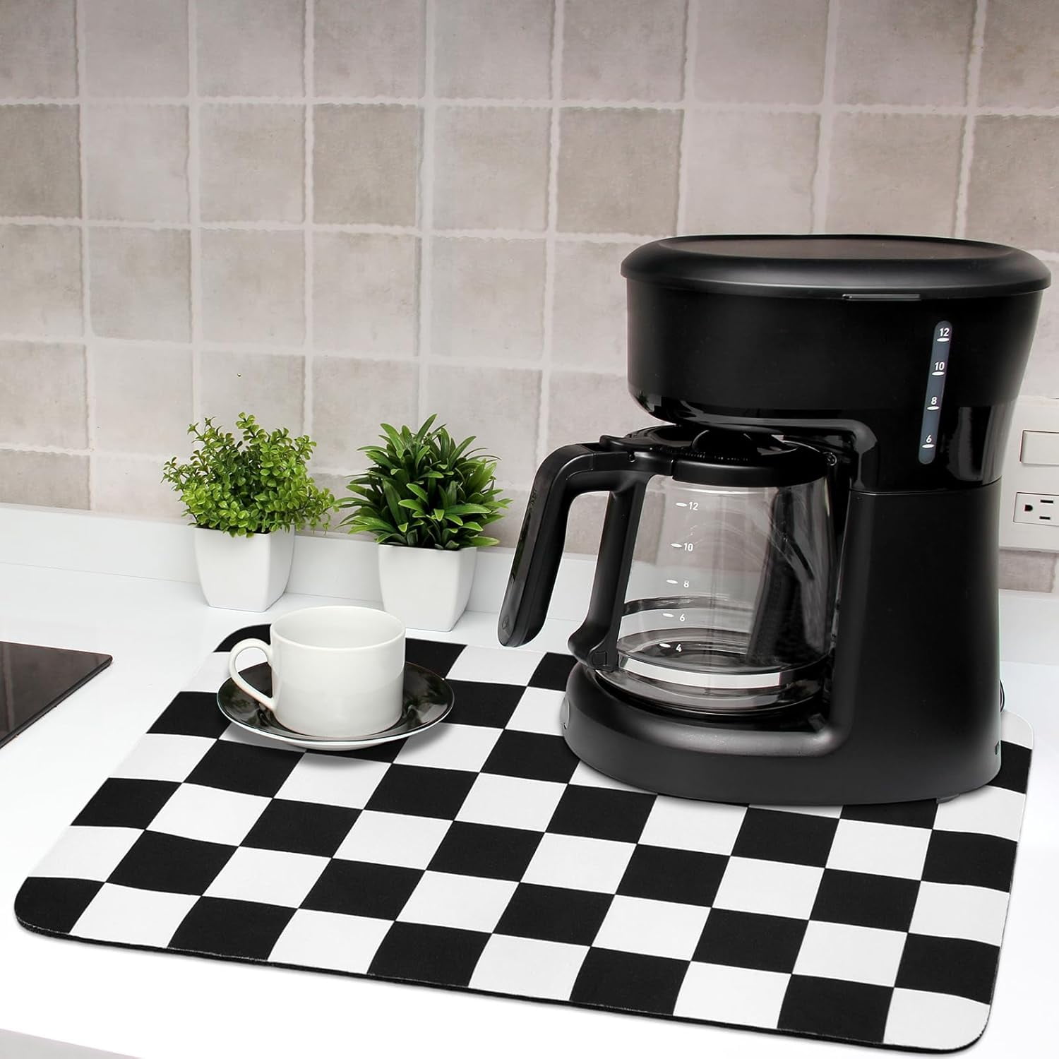 Coffee Mat Checkered Dish Drying Mat for Kitchen Counter Pad Absorbent ...