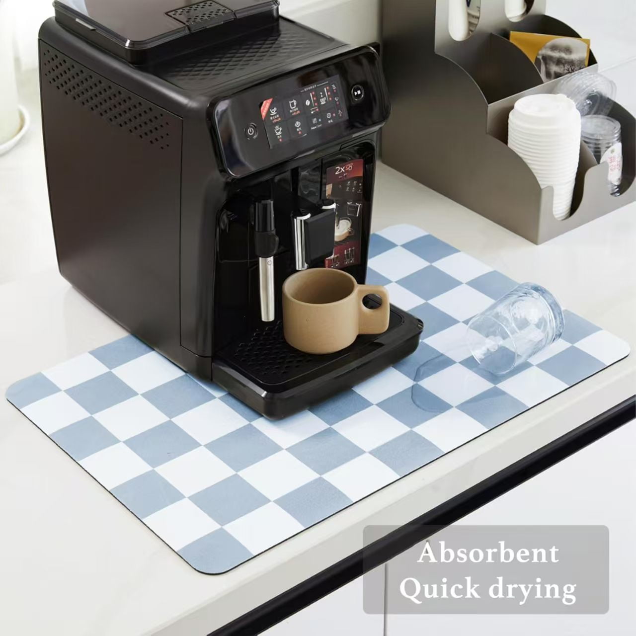 Coffee Mat Checkered Dish Drying Mat for Kitchen Counter Pad Absorbent ...