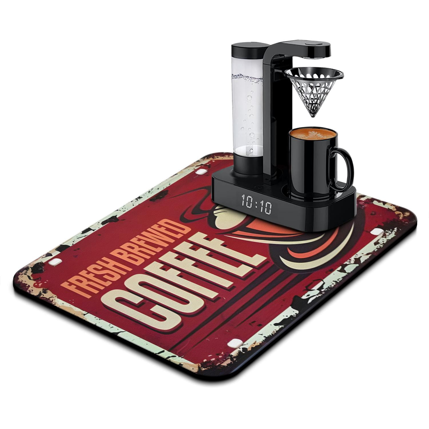 Coffee Mat, Coffee Vintage Red Coffee Bar Mat for Countertop, Rubber ...