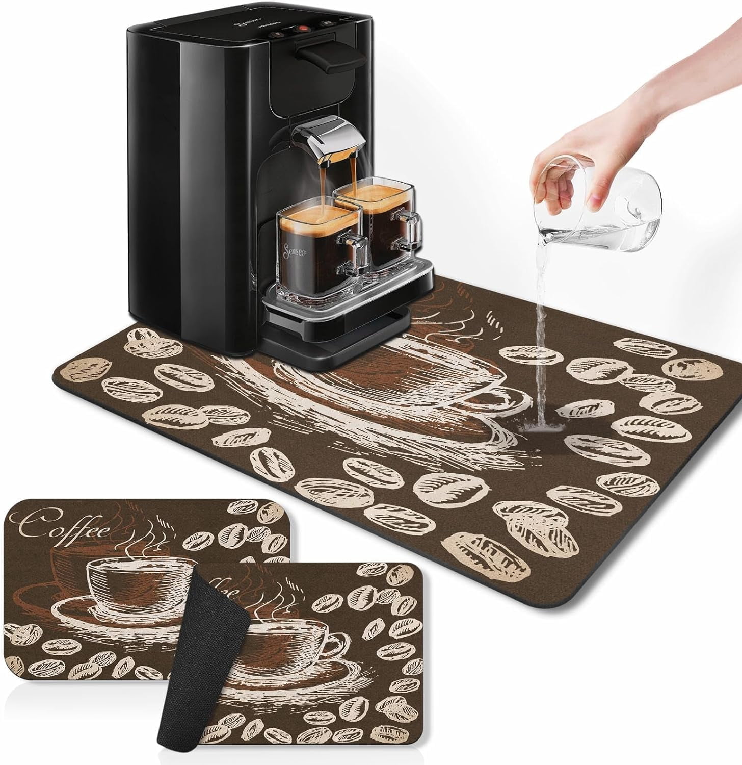Coffee Mat for Countertops, Coffee Brown Retro Vintage Cafe Dish Drying ...