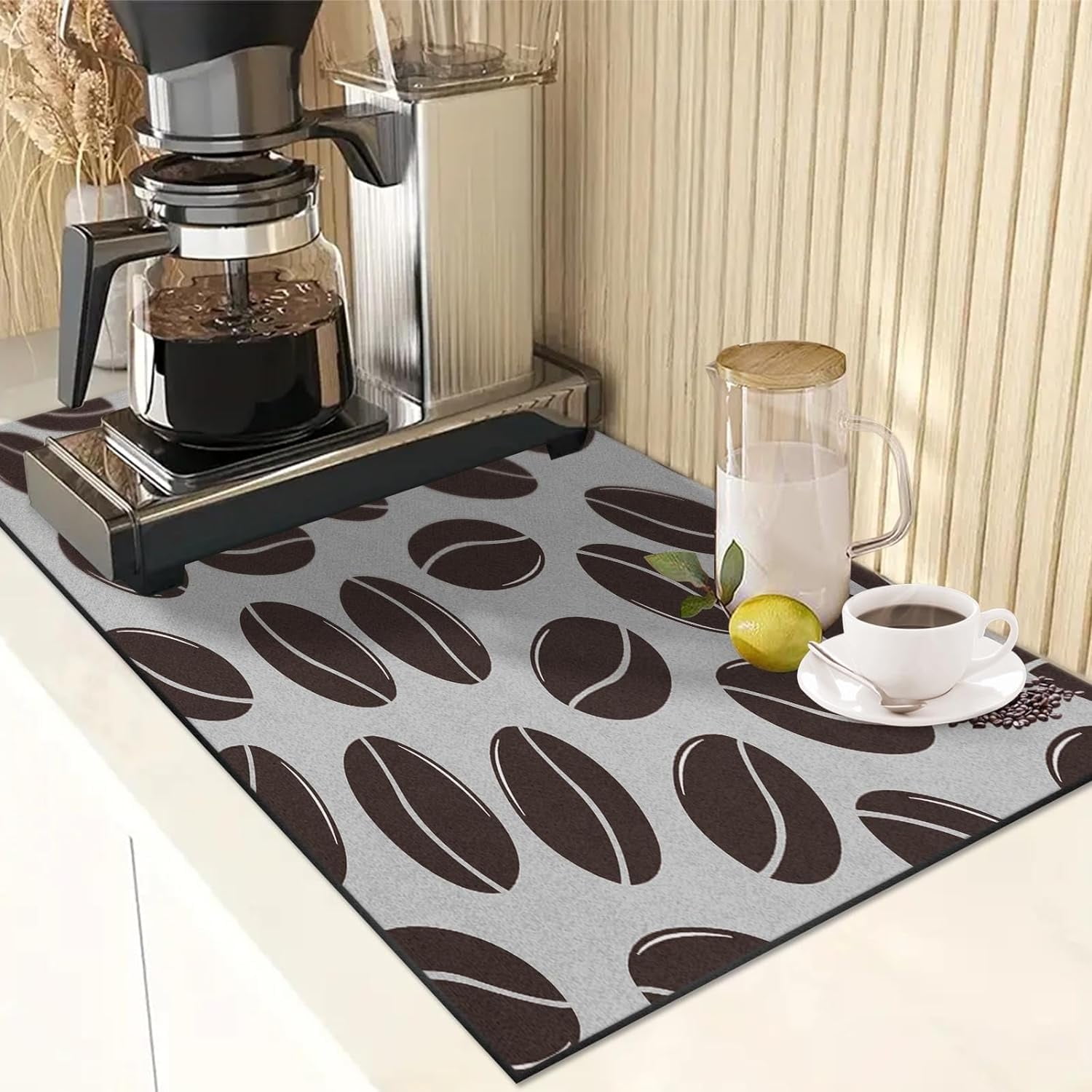 Coffee Mat for Countertops, Coffee Beans Modern Grey Dish Drying Mat 2 ...
