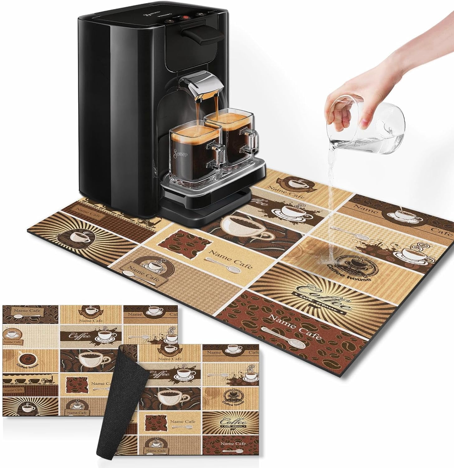 Coffee Mat for Countertops, Coffee Cup Tea Vintage Dish Drying Mat 2 ...