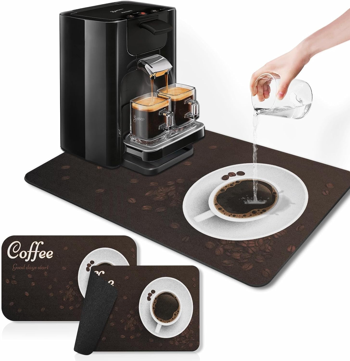 Coffee Mat for Countertops, Coffee Cup Cafe Black Brown Dish Drying Mat ...