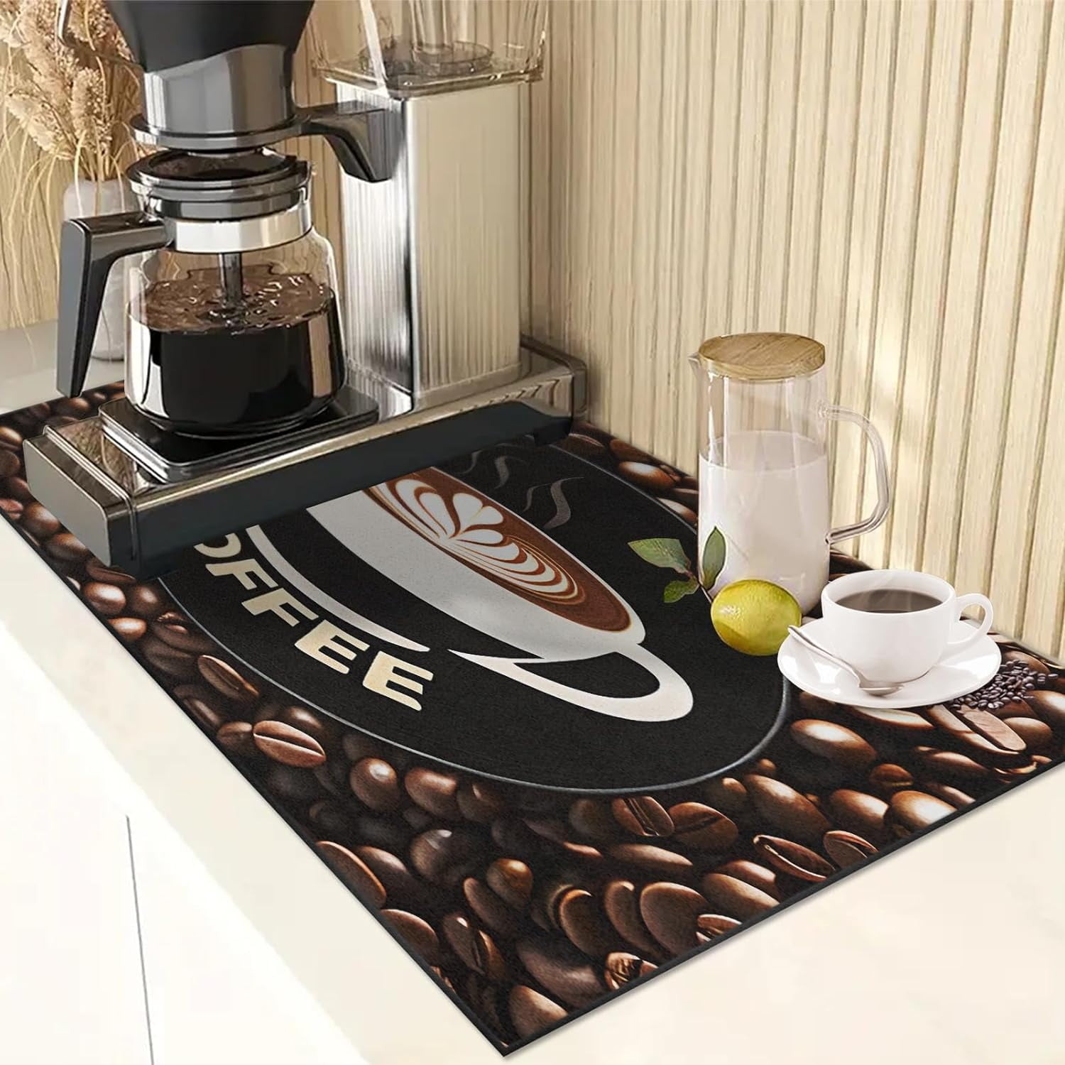 Coffee Mat for Countertops, Cup of coffee beans Dish Drying Mat 2 Pcs ...