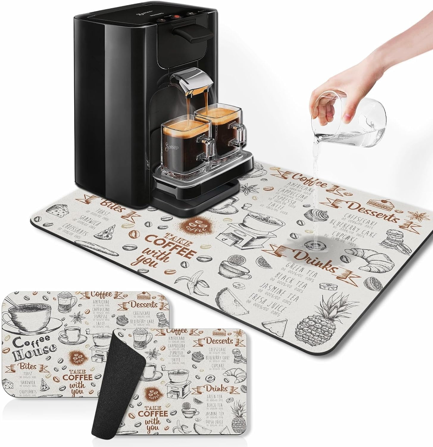 Coffee Mat for Countertops, Grey Coffee House Cafe Tea Dish Drying Mat ...