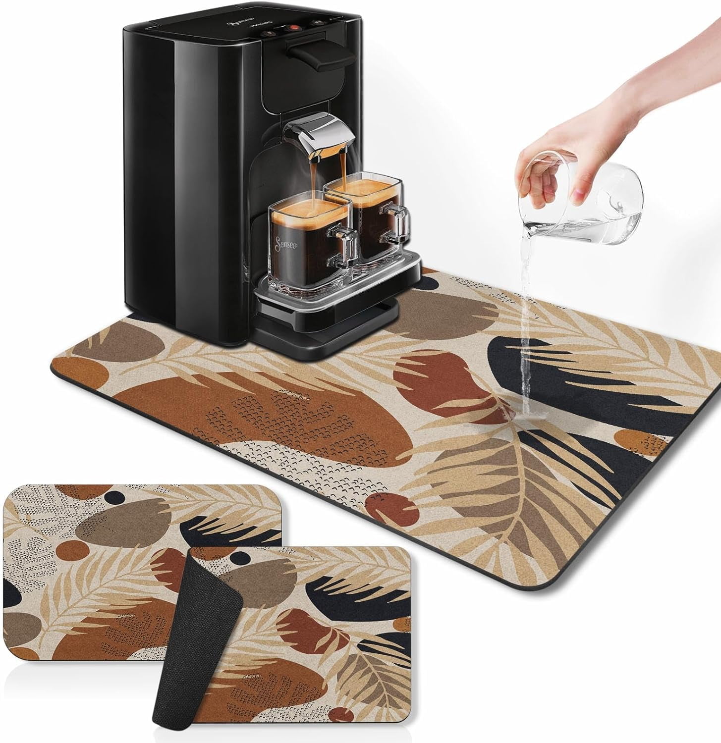 Coffee Mat for Countertops,Nordic Tropical Leaves Boho Brown Dish ...