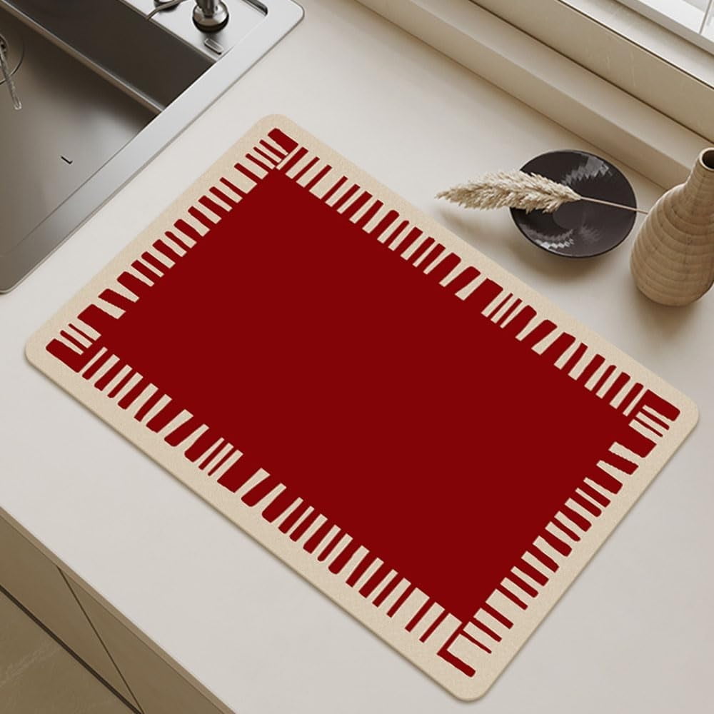 Coffee Mat Hide Stain Rubber Backed Absorbent Red Dish Drying Mats for ...