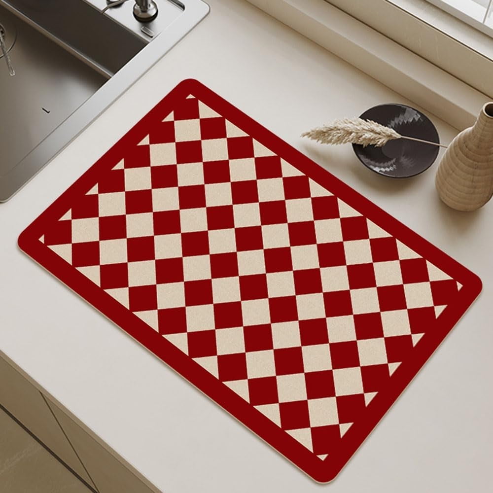Coffee Mat Hide Stain Rubber Backed Absorbent Red Dish Drying Mats for ...