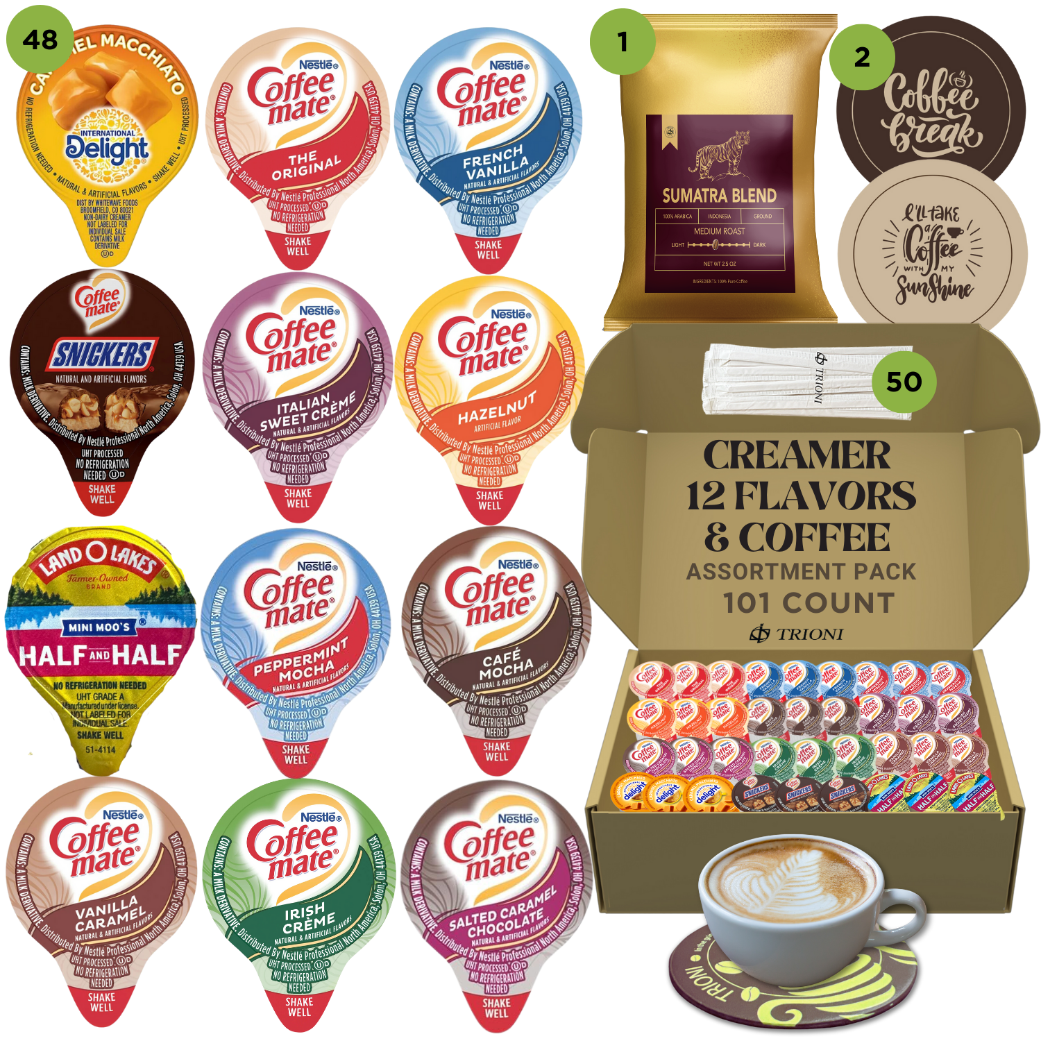 Coffee Mate Coffee Creamer Singles, Sumatra Blend Ground Coffee Packets ...