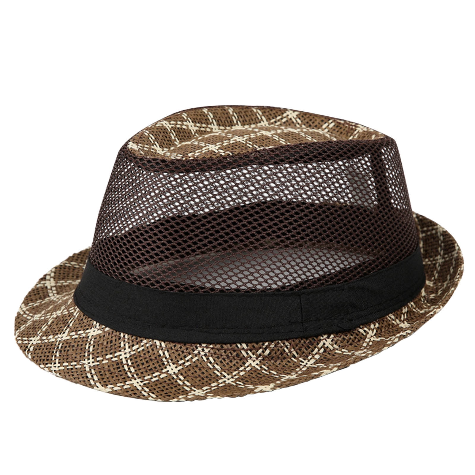 Coffee Men'S Color Block Mesh Formal Sun Hat Breathable Summer Straw ...