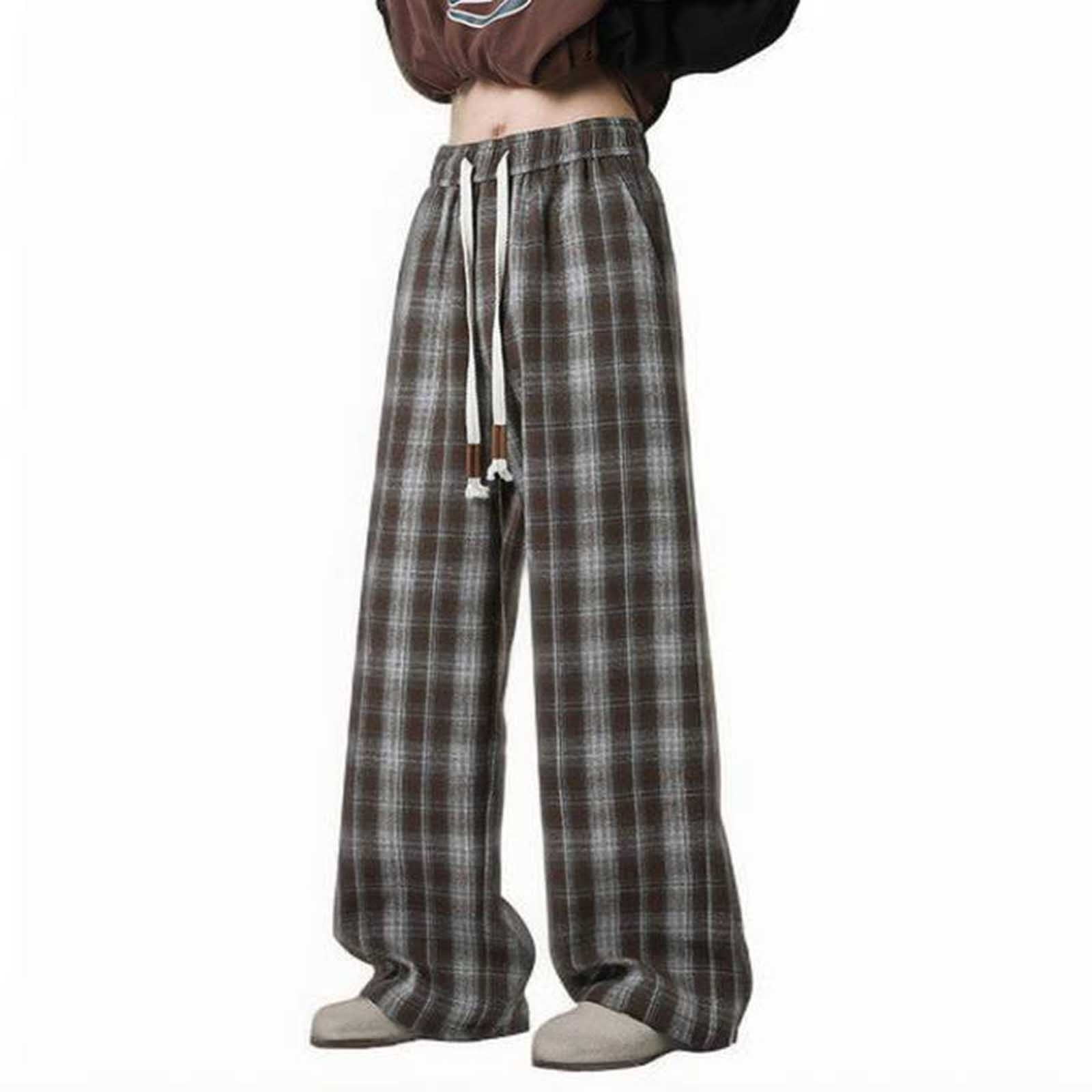 Coffee Mens Loose Fit Pants for Man Lounge Victorian Plaid Flare Bell ...