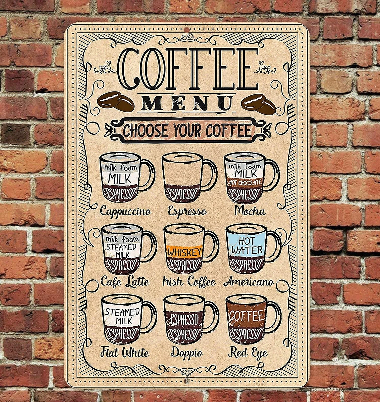 Coffee Menu All The Best Coffee Blends Sign Metal Aluminum 8