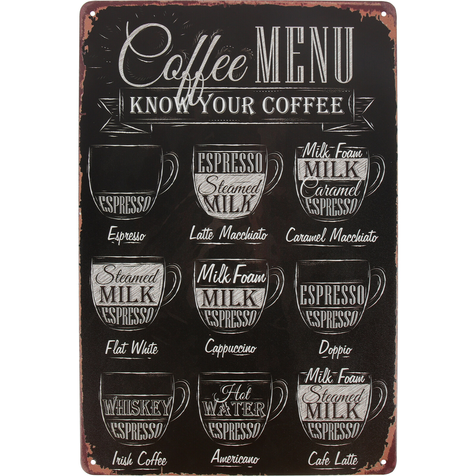 Coffee Menu Know Your Coffee Tin Sign Wall Retro Metal Bar Pub Poster ...