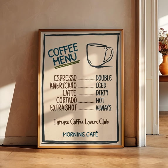 Coffee Menu Poster Espresso Trendy Kitchen Decor Bar Retro Wall Art ...