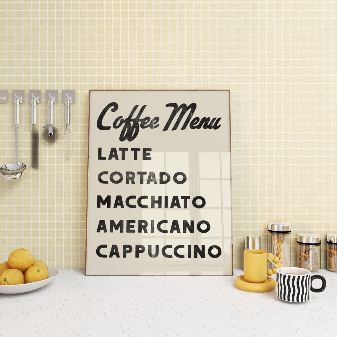 Coffee Menu Poster Vintage Kitchen Wall Art Cafe Decor, Stretched ...