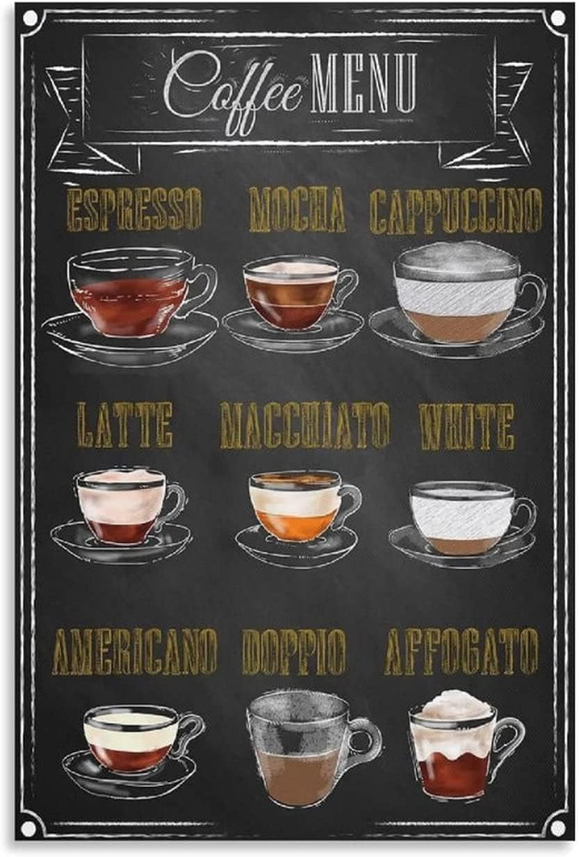 Coffee Menu Retro Metal Signs Wall Decor Coffee Metal Tin Sign 8x12 ...