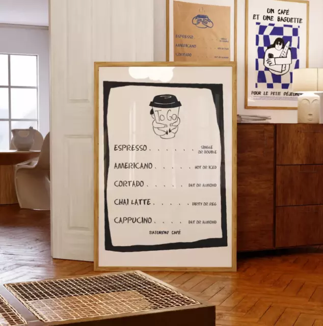 Coffee Menu Wall Art, Retro Coffee Bar Print, Coffee Shop Poster, Black ...
