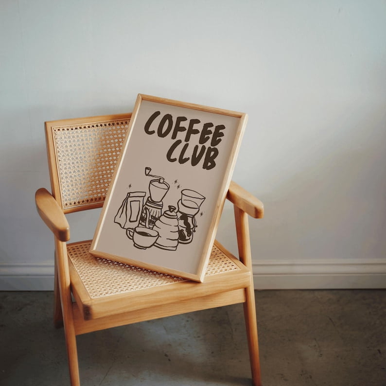 Coffee Morning Club Drawn Kitchen Coffe Brown Poster Girly Illustration ...