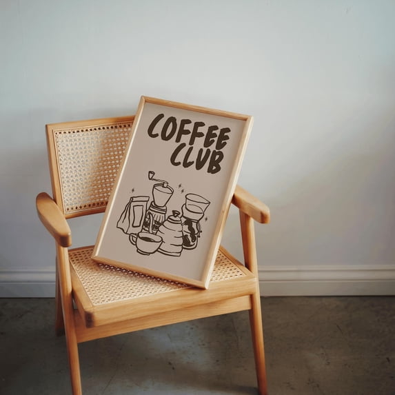 Coffee Morning Club Drawn Kitchen Coffe Brown Poster Girly Illustration ...