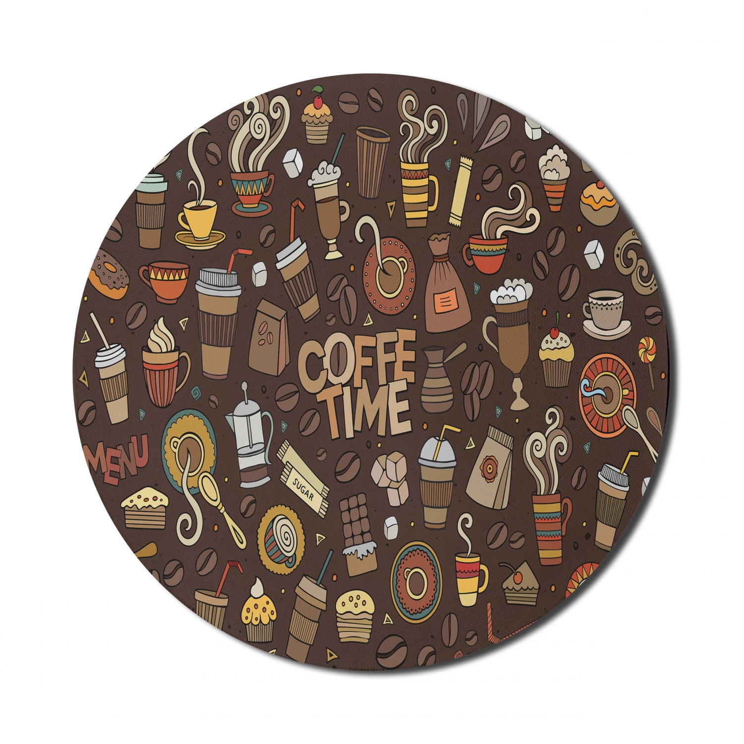 Coffee Mouse Pad for Computers, Hand Drawn Cartoon Coffee Time Theme ...