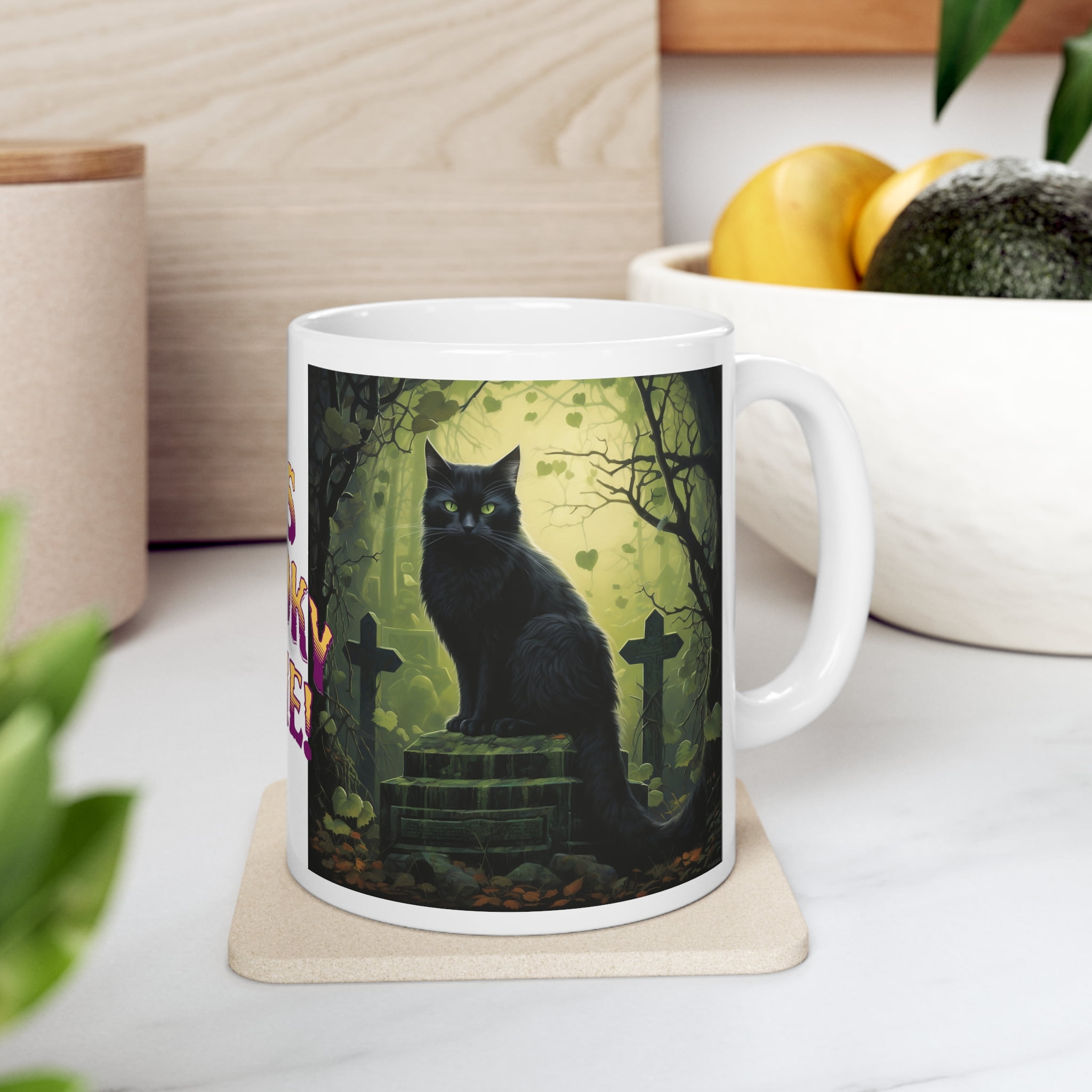Coffee Mug 11oz, Spooky Time Cat Lover Mug, Halloween Black Cat Tea Cup ...