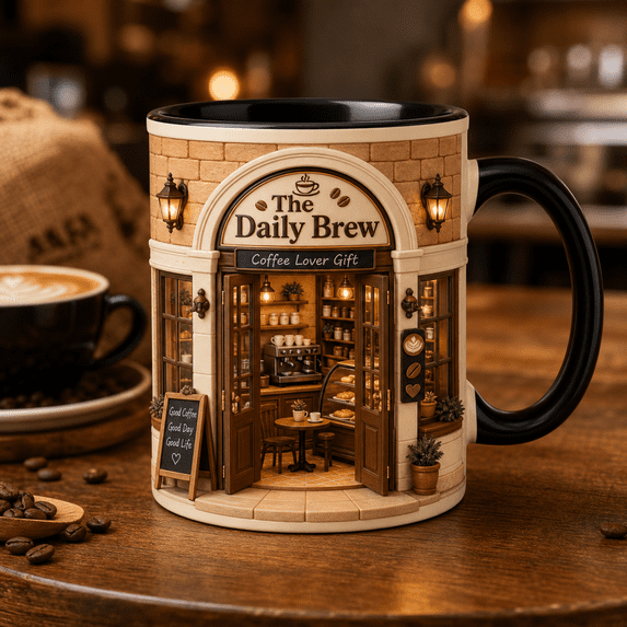 Coffee Mug 3D Effect Daily Brew Design, Cozy Coffee Lover Gift ...