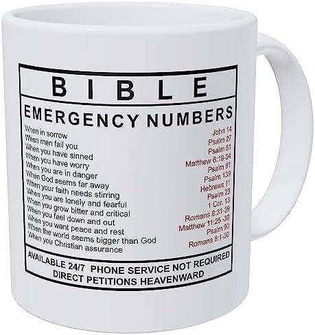 Coffee Mug Bible Emergency Numbers 11 Ounces Funny Coffee Mug He 11 Oz ...