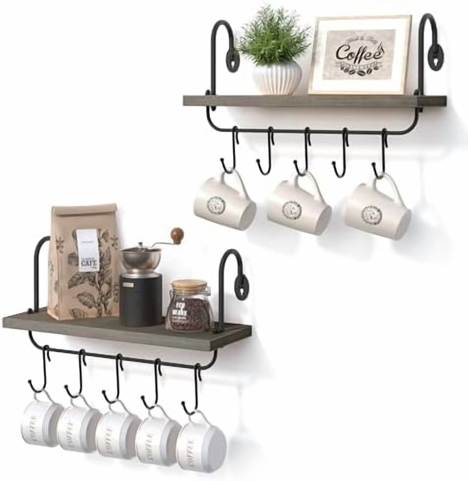 Coffee Mug Cup Holder Wall Mount, Floating Wall Shelves for Coffee Bar ...