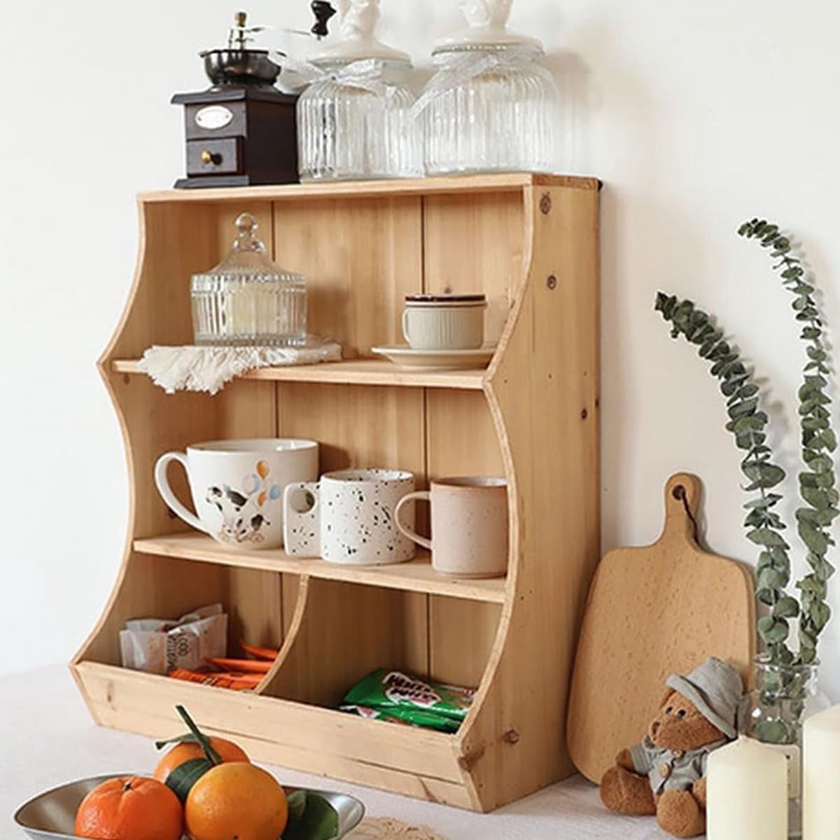 Coffee Mug Display Rack, 3 Tier Wood Countertop Organizer, Coffee ...