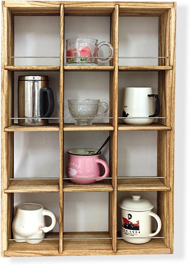 Coffee Mug Display Rack Wooden Display Shelves Cup Holder Shadow Box Shelf Wood Hanging Shadow ...