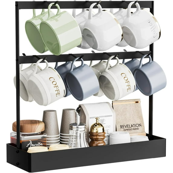 Coffee Mug Holder with Hooks, 14 Capacity Coffee Cup Holder for ...