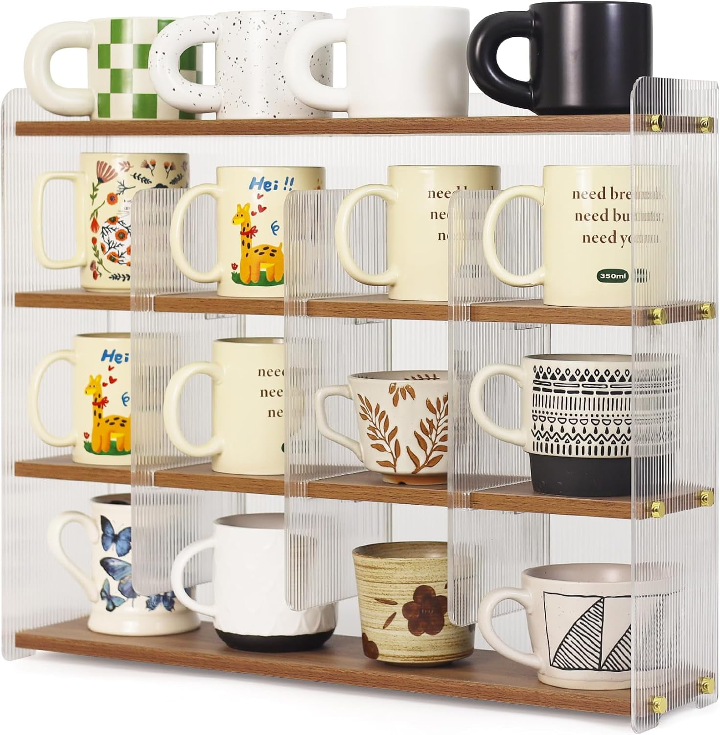 Coffee Mug Holder Wooden Cup Station Organizer 4-Tier Cup Holder for ...