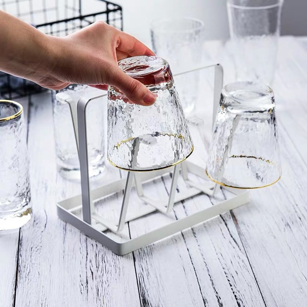 Coffee Mug Rack 6 Cup Holder W/Tray Countertop Draining Drying Glass ...