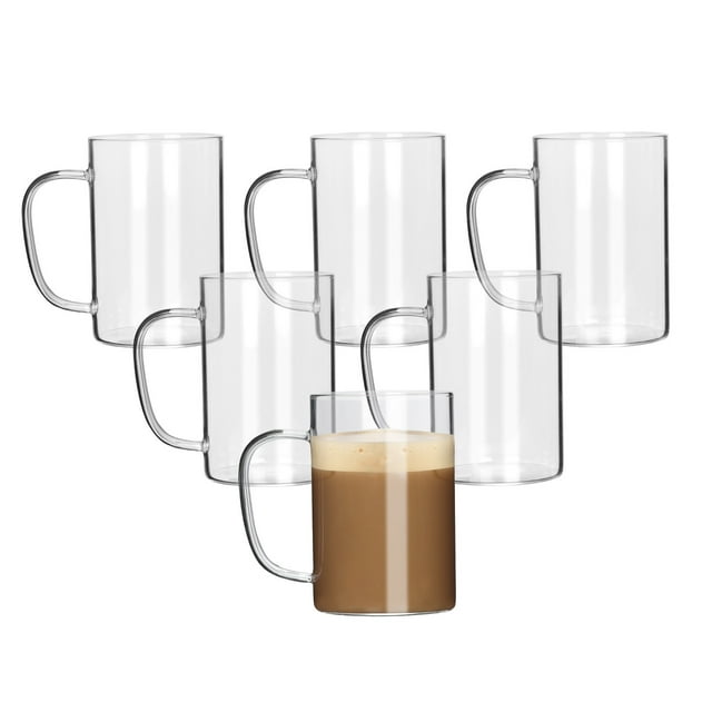Large Clear Glass Coffee Mug Set of 6, 15oz (450ml) for Juice, Milk ...