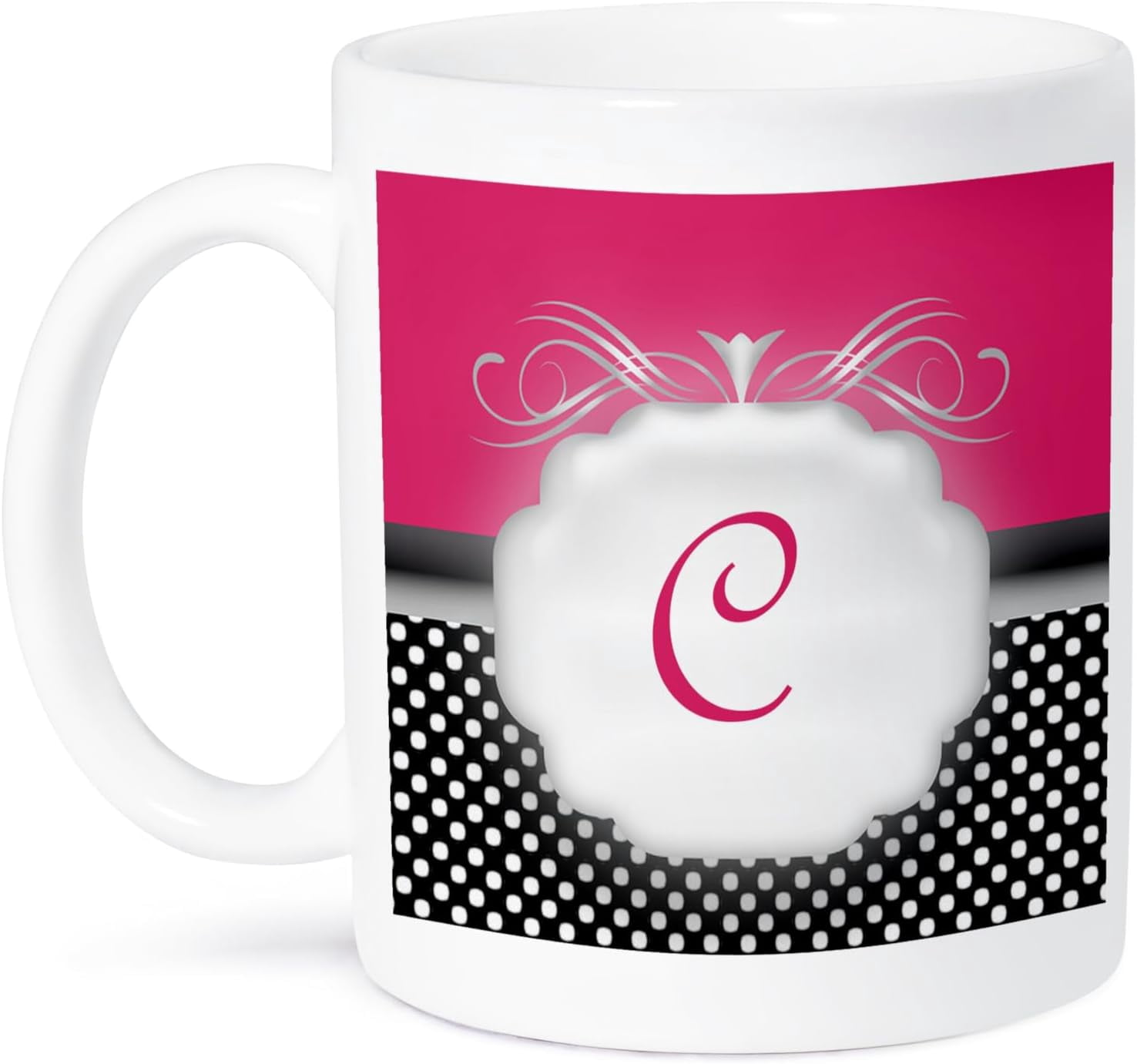 Coffee Mug, Size - 15oz - with Black and White Polka Dot Letter C ...
