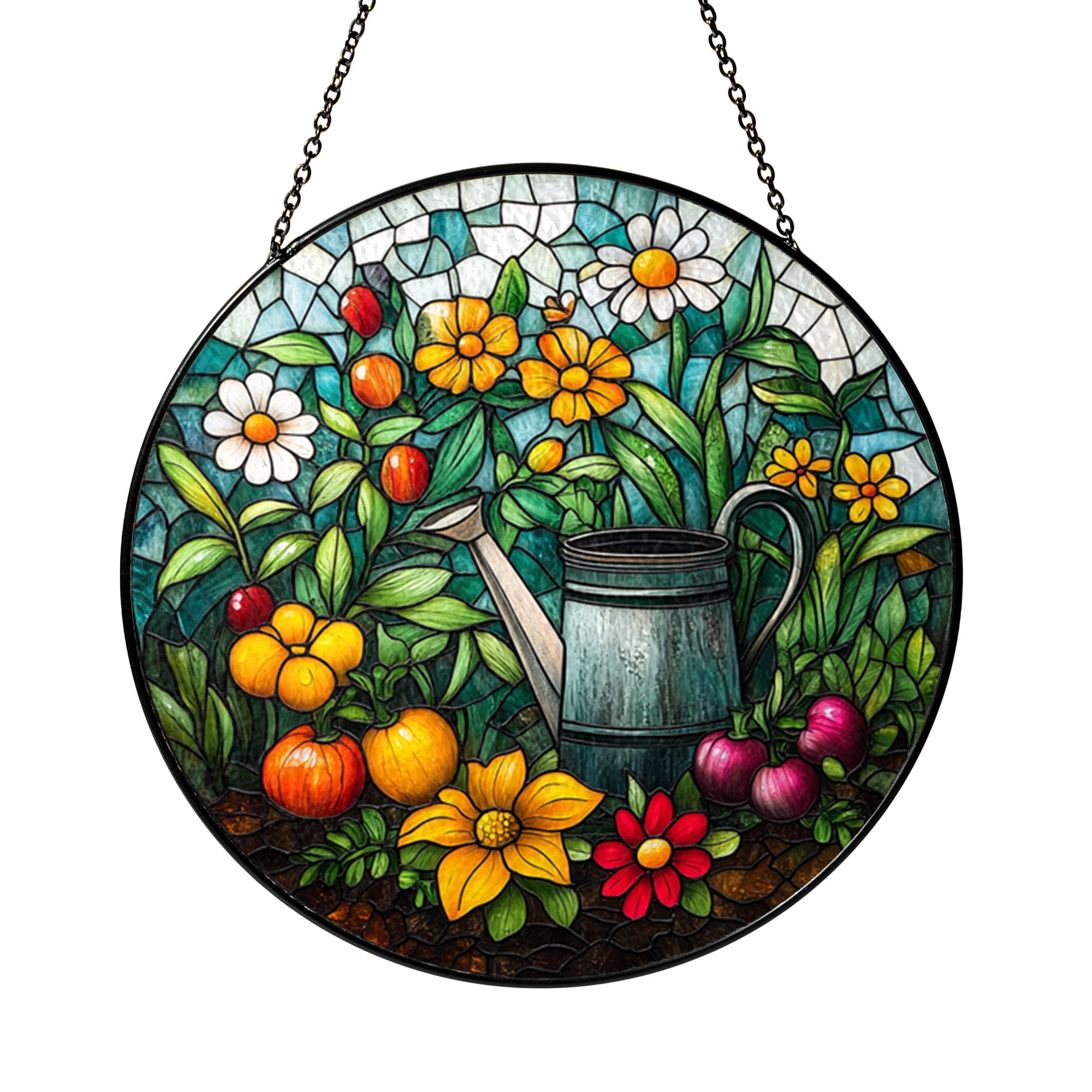 Coffee Mug Stained Glass Suncatcher Window Hanging, Floral Decorative ...