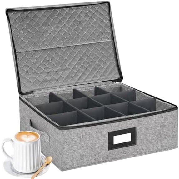 Coffee Mug Storage Box with Dividers, Durable China Storage Containers ...