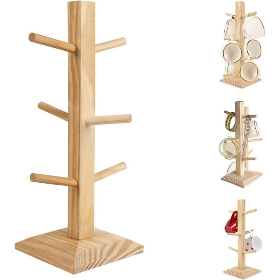 Coffee Mug Tree - 6 Hooks Mug Holder Tree,Wooden Coffee Cup Holder ...