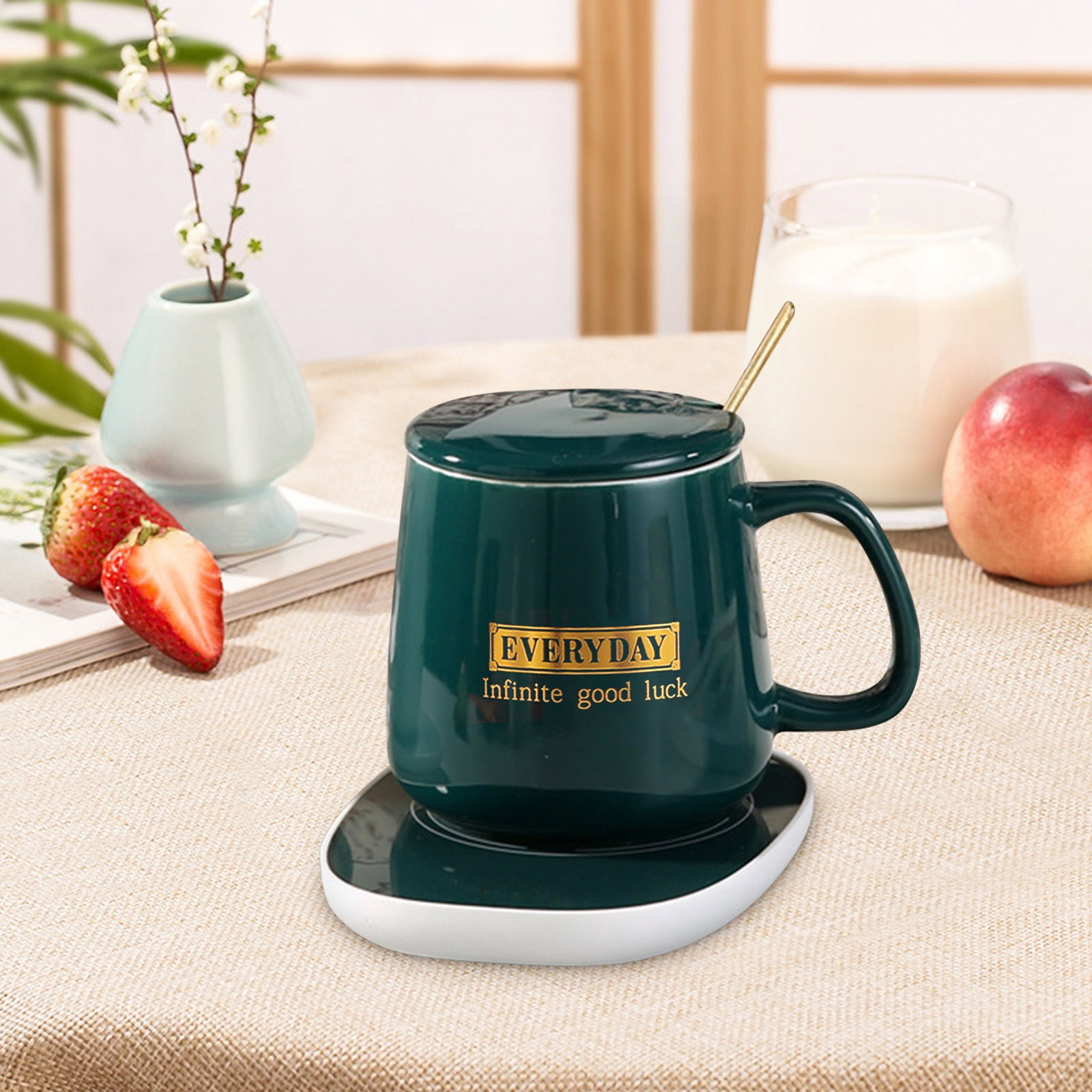 Coffee Mug Warmer & Mug Set, Self Heating Mug with Lid Heated Cup Mat ...
