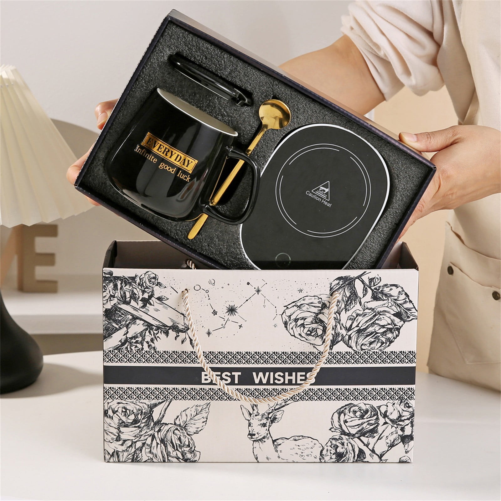 Coffee Mug Warmer & Mug Set, Self Heating Mug with Lid Heated Cup Mat ...