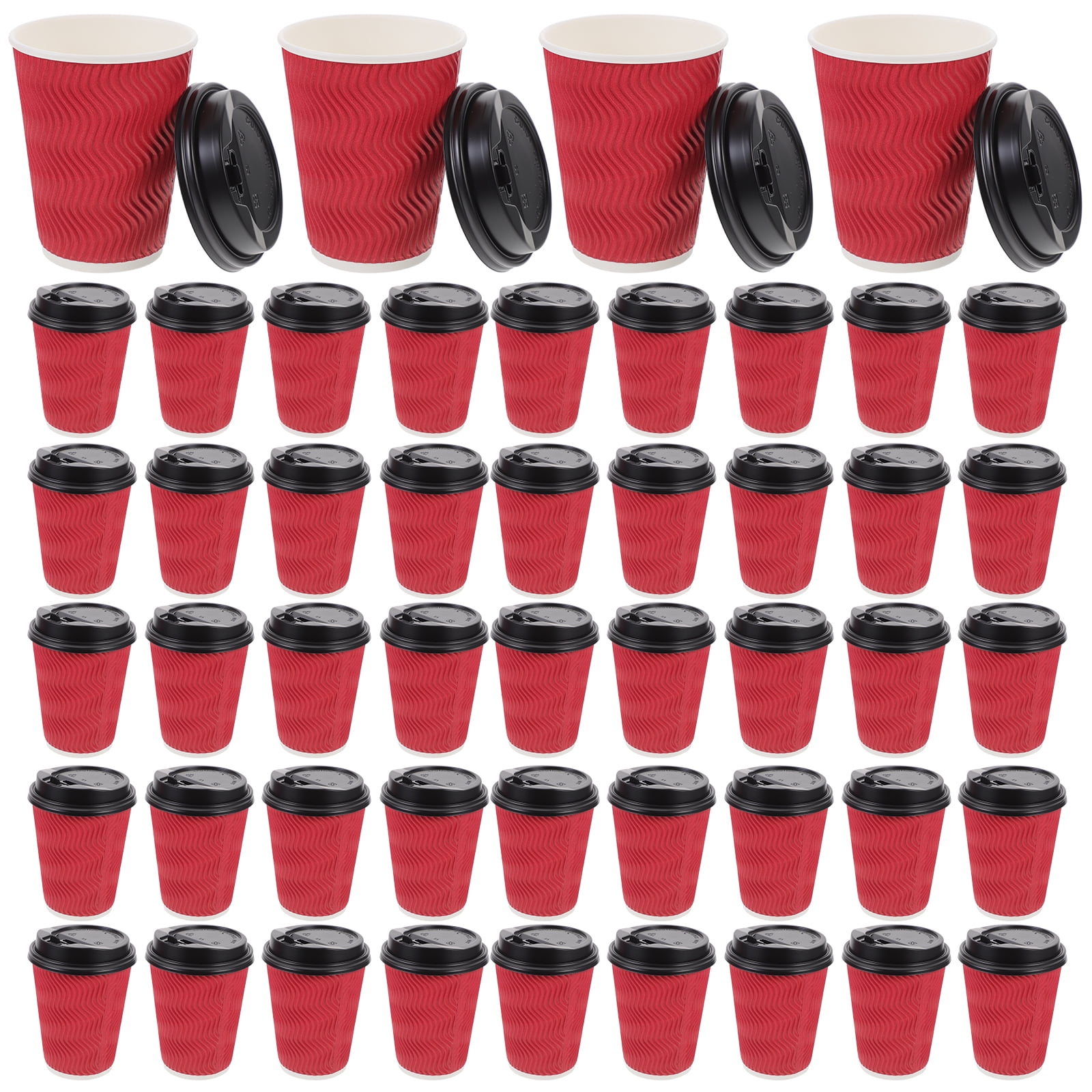 REOFLYUP Coffee Disposable Cups with Lids Insulation Threaded Red 50Pcs ...