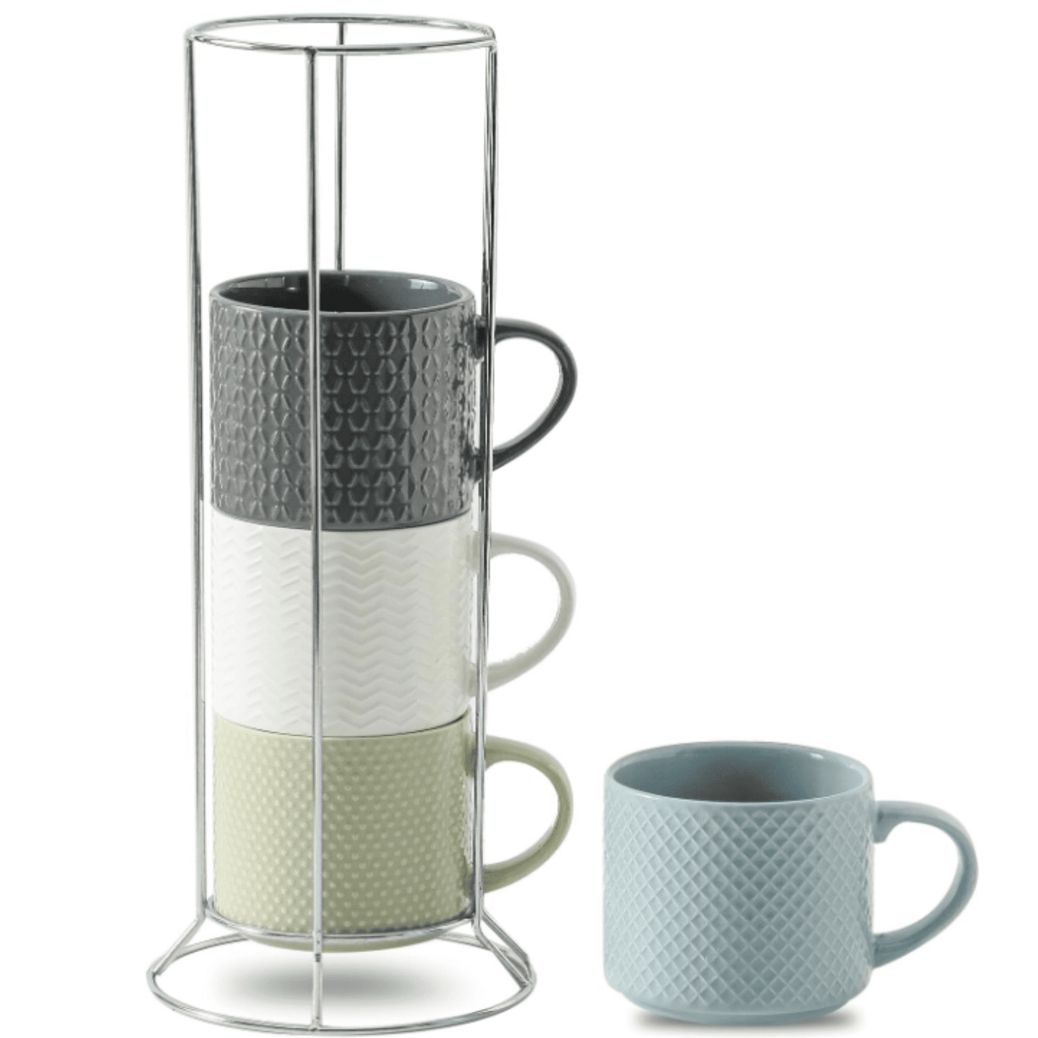 Coffee Mugs 12 OZ Ceramic Cups Set of 4, Stackable Embossed Coffee Cups ...