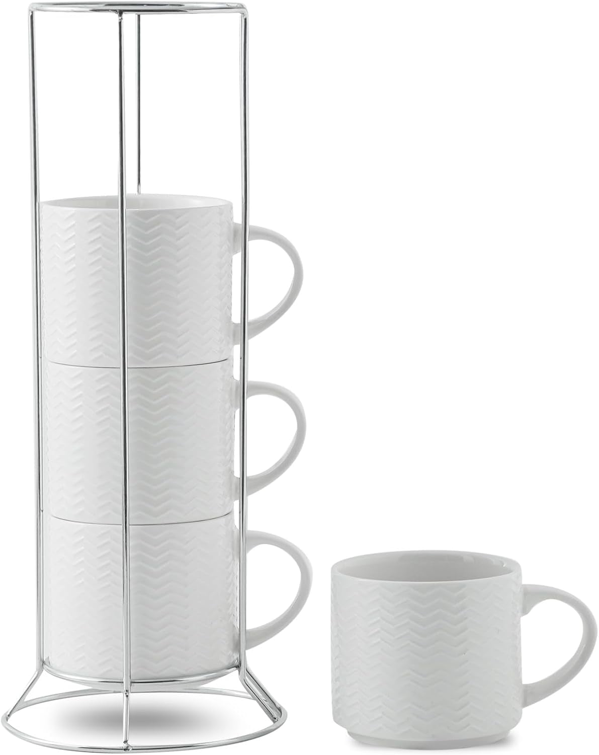 Coffee Mugs 12 OZ Ceramic Cups Set of 4, Stackable Embossed Coffee Cups ...