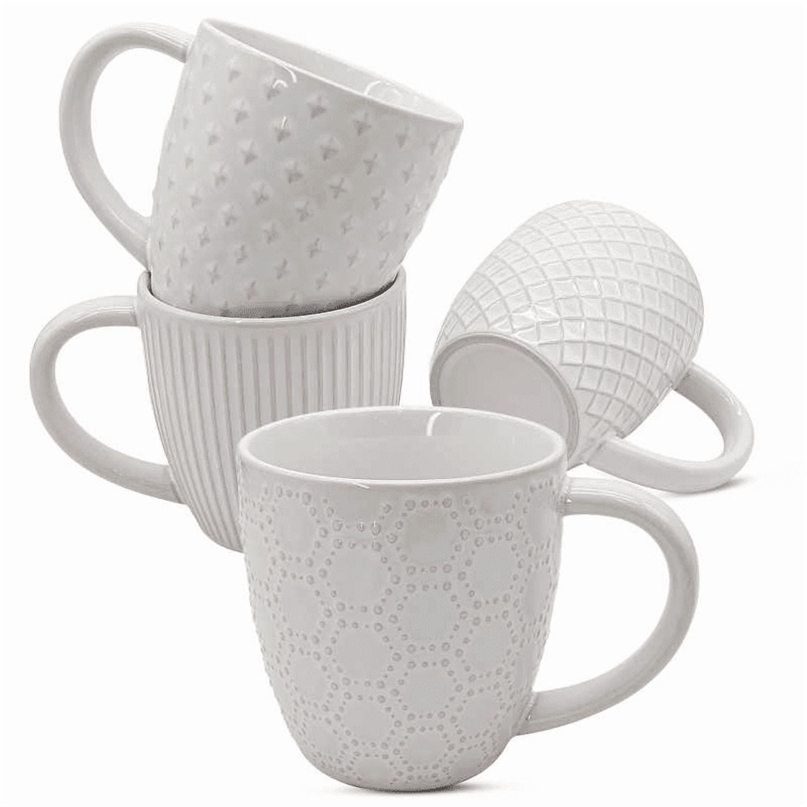 Coffee Mugs 12 oz,Ceramic Mug Set, Embossment Cups for Latte, Hot Tea ...