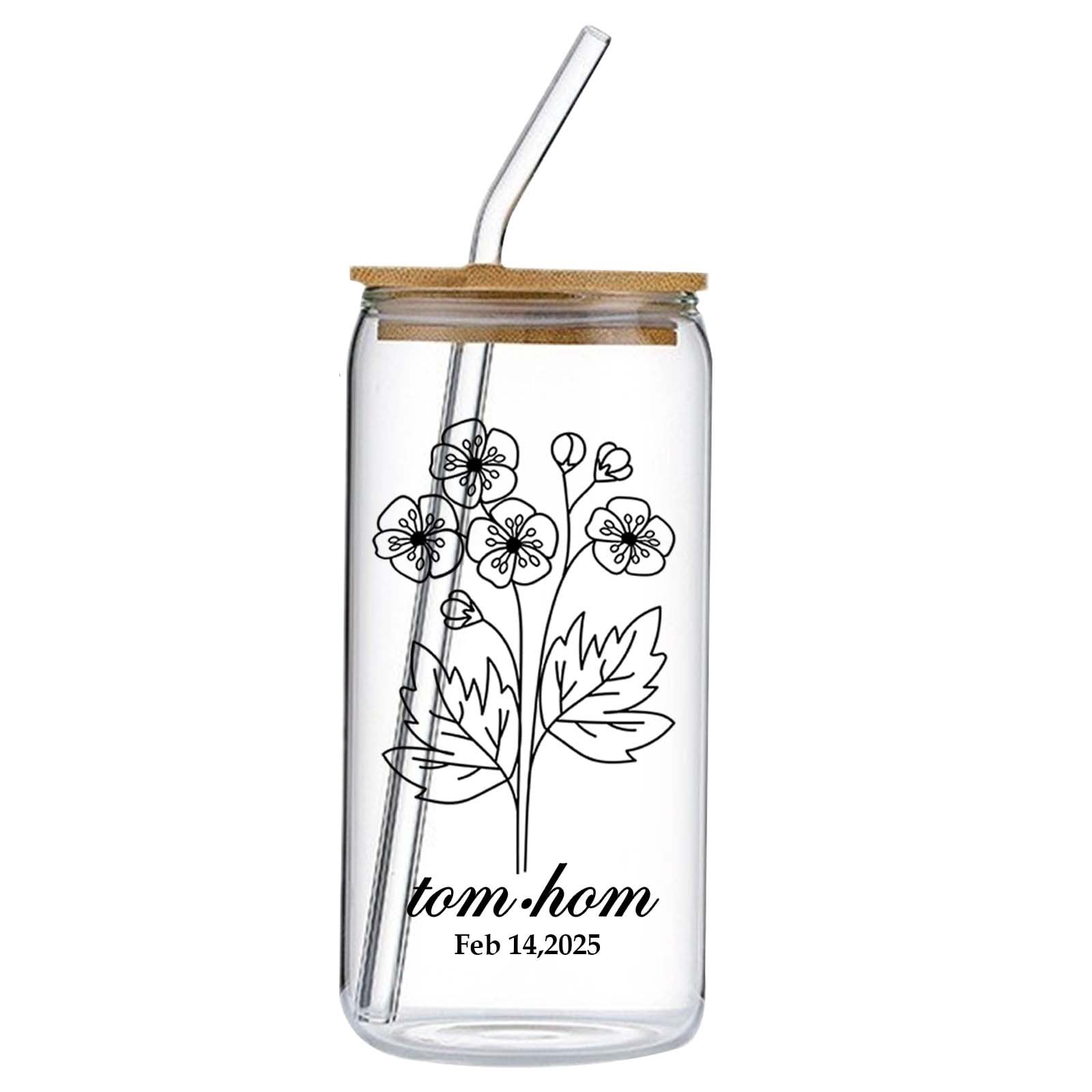 Coffee Mugs Custom Glass Cup with Birth Flower Personalized 16 Oz Cups ...