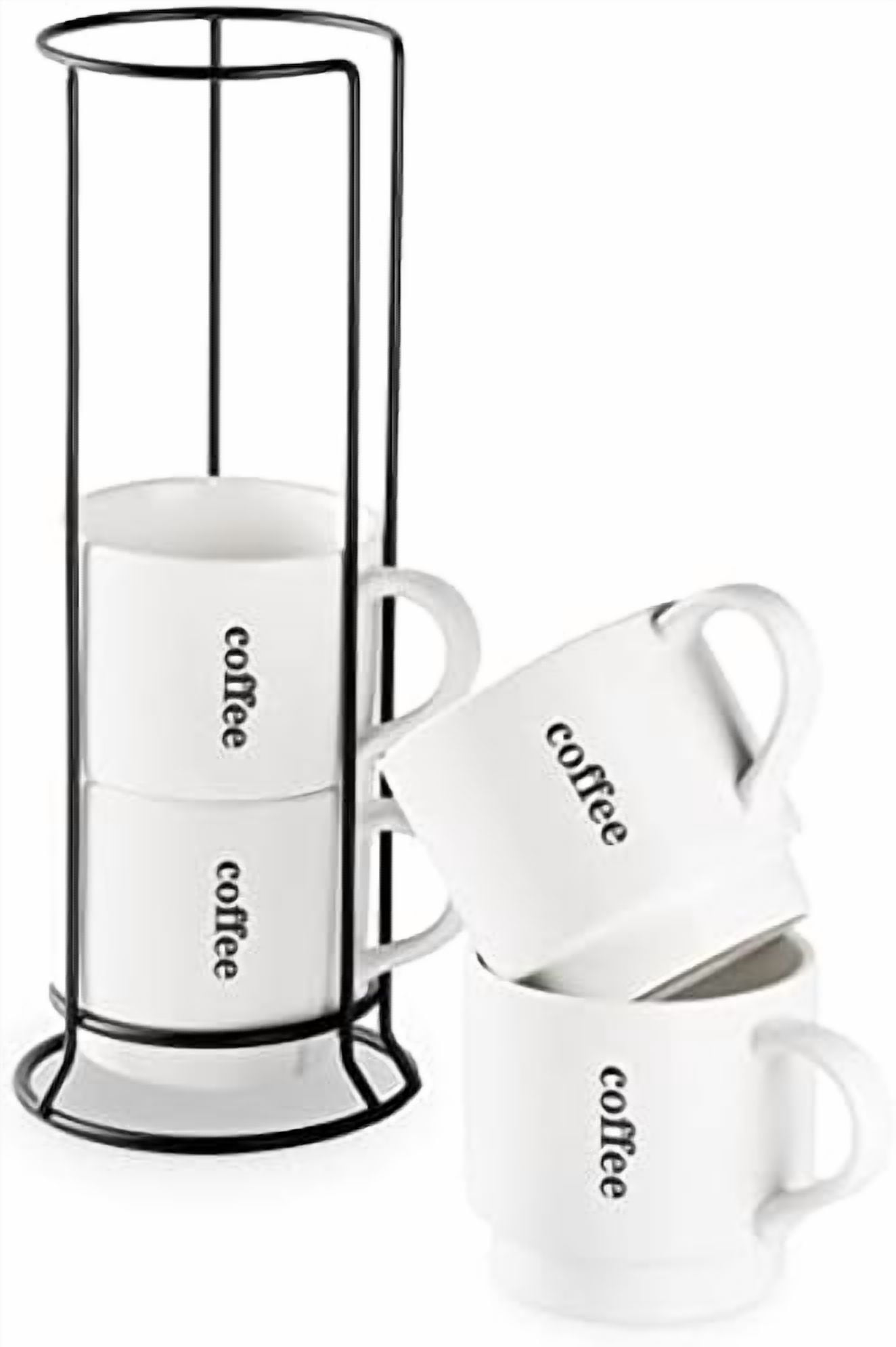Coffee Mugs Set of 4, 15 Ounce Stackable Coffee Mugs with Rack Latte ...