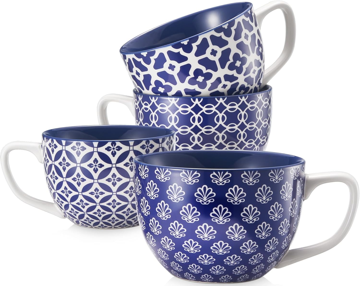 Coffee Mugs Set of 4, 24 oz Large Coffee Mugs, Jumbo Soup Mugs With ...