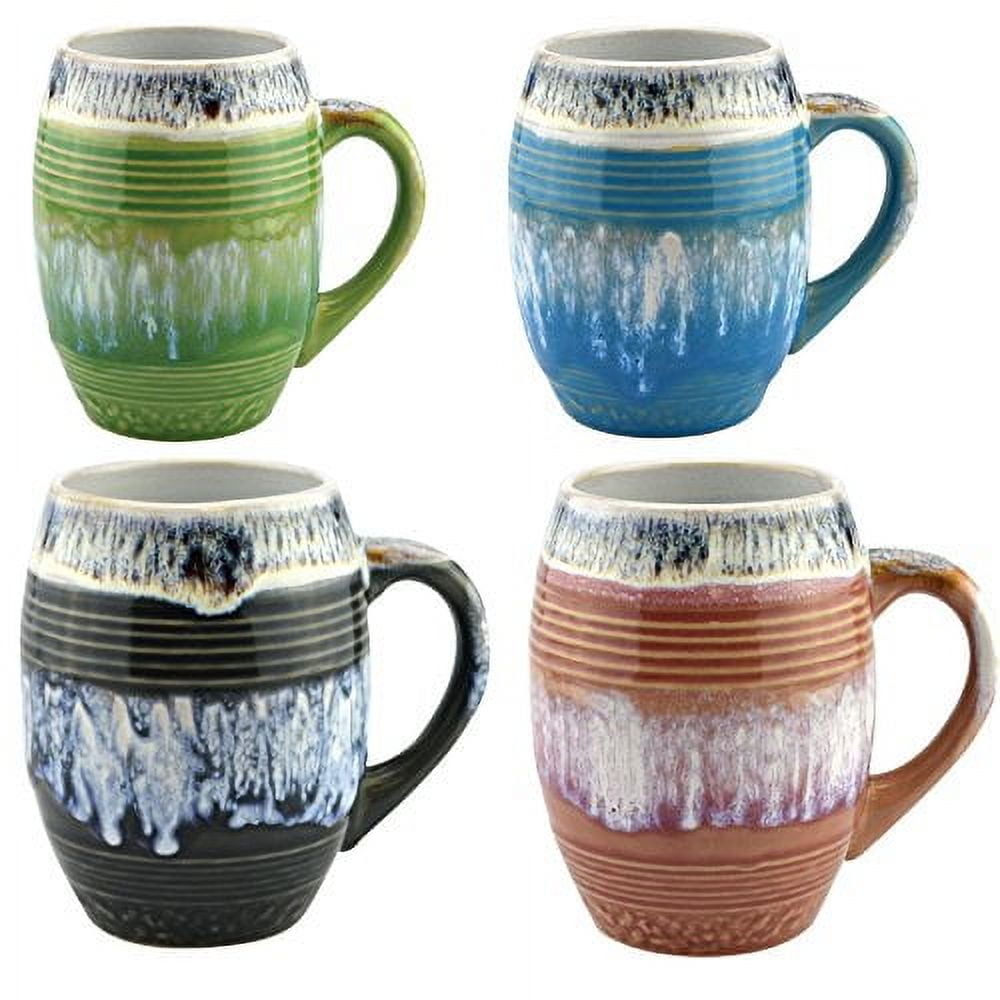 Coffee Mugs Set of 4, Unique Ceramic Tea Cups 16 oz Beautiful Big ...