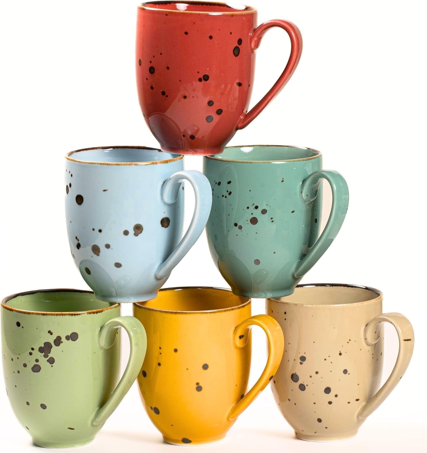 Coffee Mugs Set Of 6, 14 Oz Large Handle Heavy Duty Cups - Microwave ...