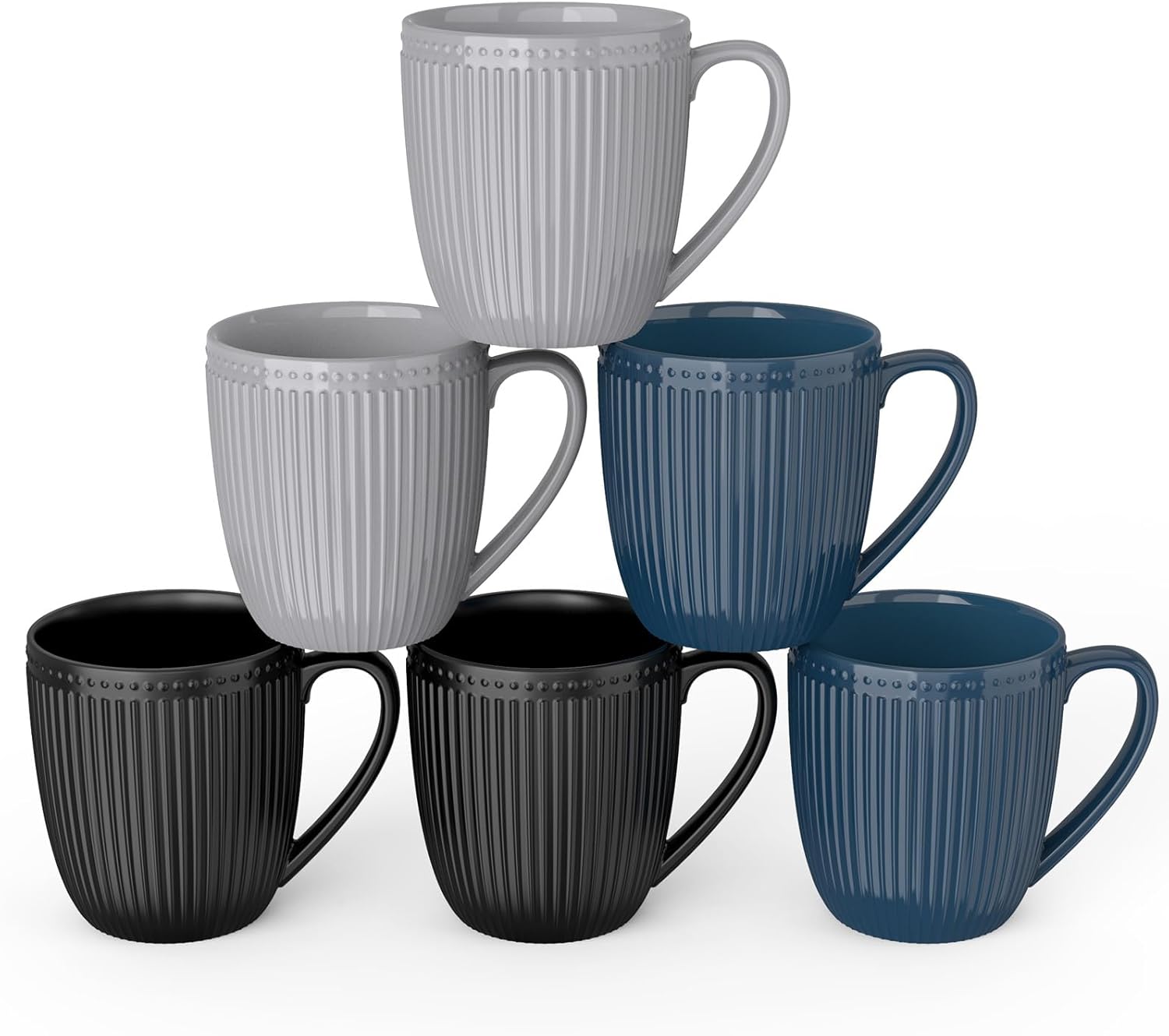 Coffee Mugs Set of 6, 16 Oz White Coffee Mugs, Porcelain Mugs, Large ...